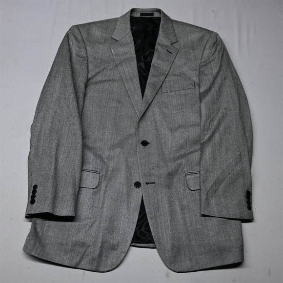 Andrew Fezza‎ 44L Gray Herringbone 100% Silk Mens Blazer Sport Coat Jacket